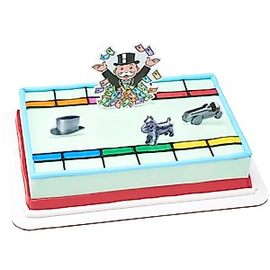 DecoSet® Hasbro Monopoly Let's Play Cake Decorating Kit, 4 Piece Classic Board Game Cake Topper, Dog, Car, Hat, Mr Monopoly, Game Night Set