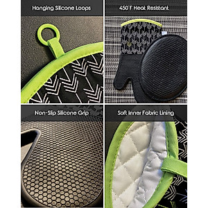 Trailersphere Silicone Oven Mitt and Pot Holder Set, Gone Camping Collection, Non-Slip Grip, Heat Resistant with Hanging Loops, Perfect for RV Kitchens and Camping, Modern and Inspirational Design