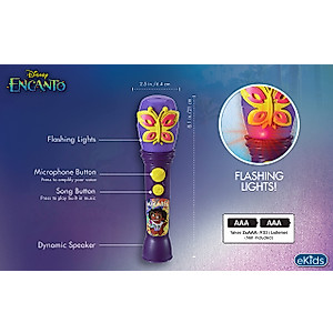 eKids Disney Encanto Toy Microphone for Kids, Built-in Music and Flashing Lights for Fans of Disney Toys for Girls