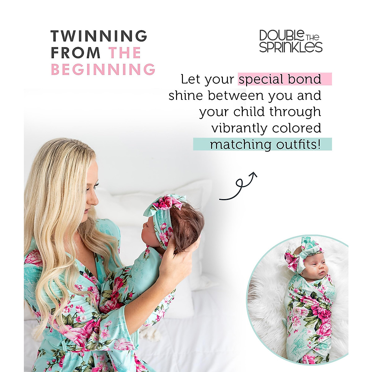 DOUBLE THE SPRINKLES Maternity Robe & Swaddle Set, Mom & Baby Me Outfits Matching, Hospital Gown, Blanket & Hat.