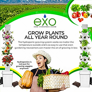 EXO Garden Hydroponic Growing System Vertical Tower - Vegetable Plant Tower Gift for Gardening Lover - Automate Aeroponics Mini Indoor Outdoor Home Grow Herb