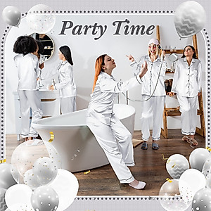 Unittype Women Silk Pajama Set Long Sleeve Silk Sleepwear Satin 2 Pcs Classic Button Down Pajamas for Bride Wedding Party (White, L)