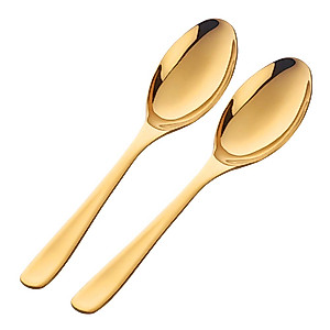 Bisda Buffet Serving Spoons, Stainless Steel 10 Inch Gold Plated Server Set of 2, Large Salad Serverware Utensils, Dishwasher Safe