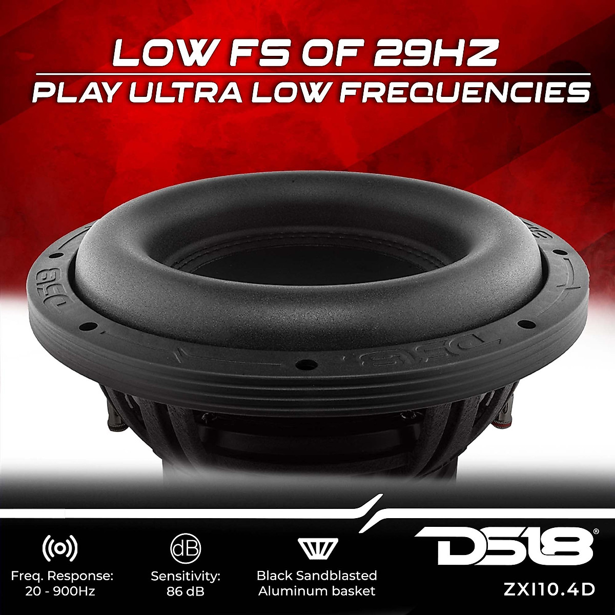 DS18 ZXI10.4D 10 Inches High Excursion Car Audio Subwoofer 1600W Watts Dual Voice Coil 4-Ohm 4 Magnets (1 Speaker)