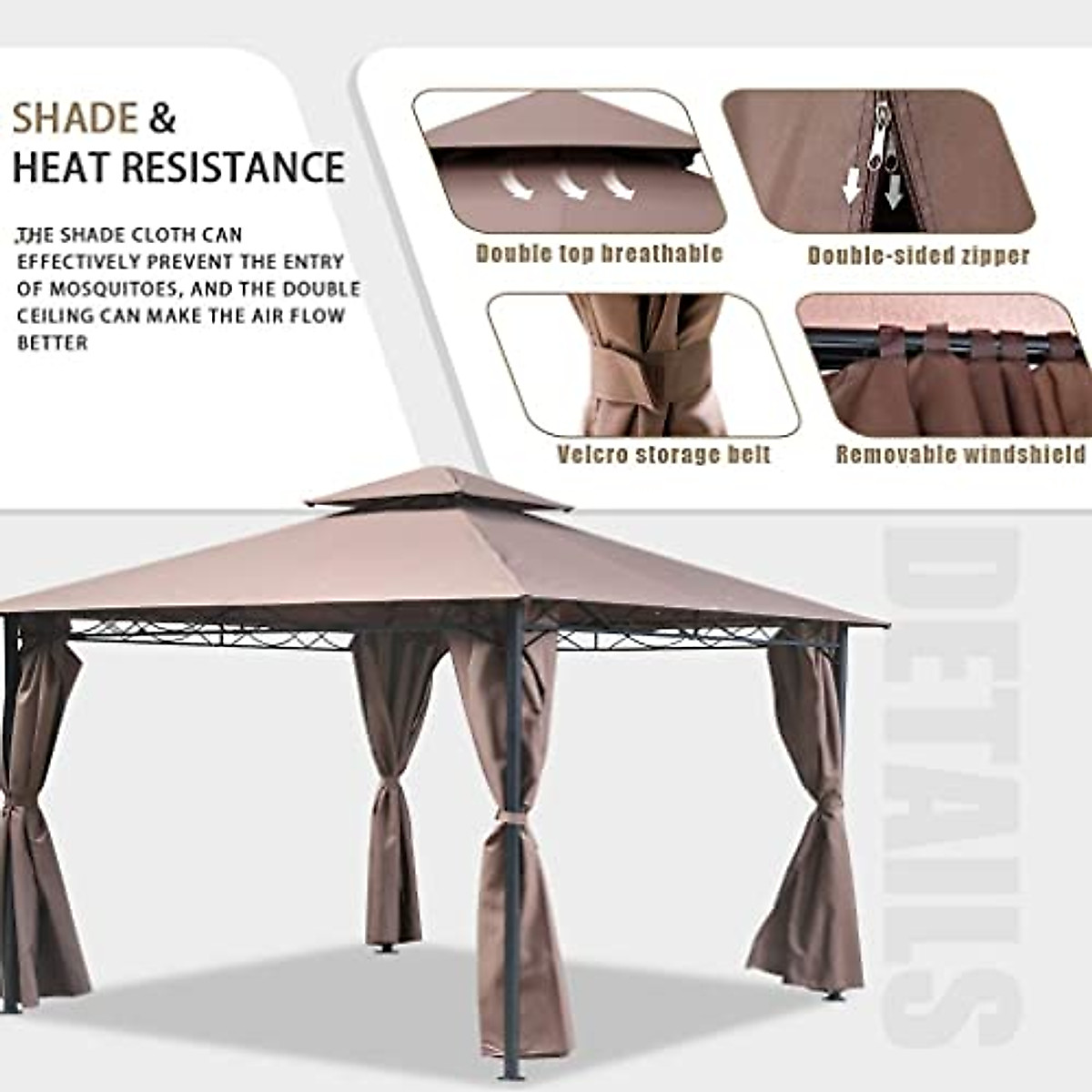 FDW Canopy Tent Gazebo 10' X 13' Grill Gazebo for Patios BBQ Outdoor Patio Large Garden Top Gazebo with Sidewall Party Tent