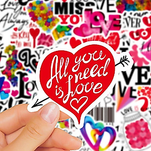 49PCS Love Language Doodle Stickers Red Heart Stickers Computer Cell Phone Greeting Card Envelope Album Diary Scrapbooking Waterproof Stickers
