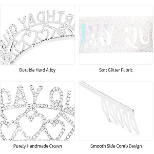 Birthday Queen Crown and Birthday Queen Sash Kit, Aprince Birthday Crowns for Women Girls Tiaras and Crowns for Women Birthday Tiara for Girl Silver Crown and Silver Sash for Women 21st Crystal Crown