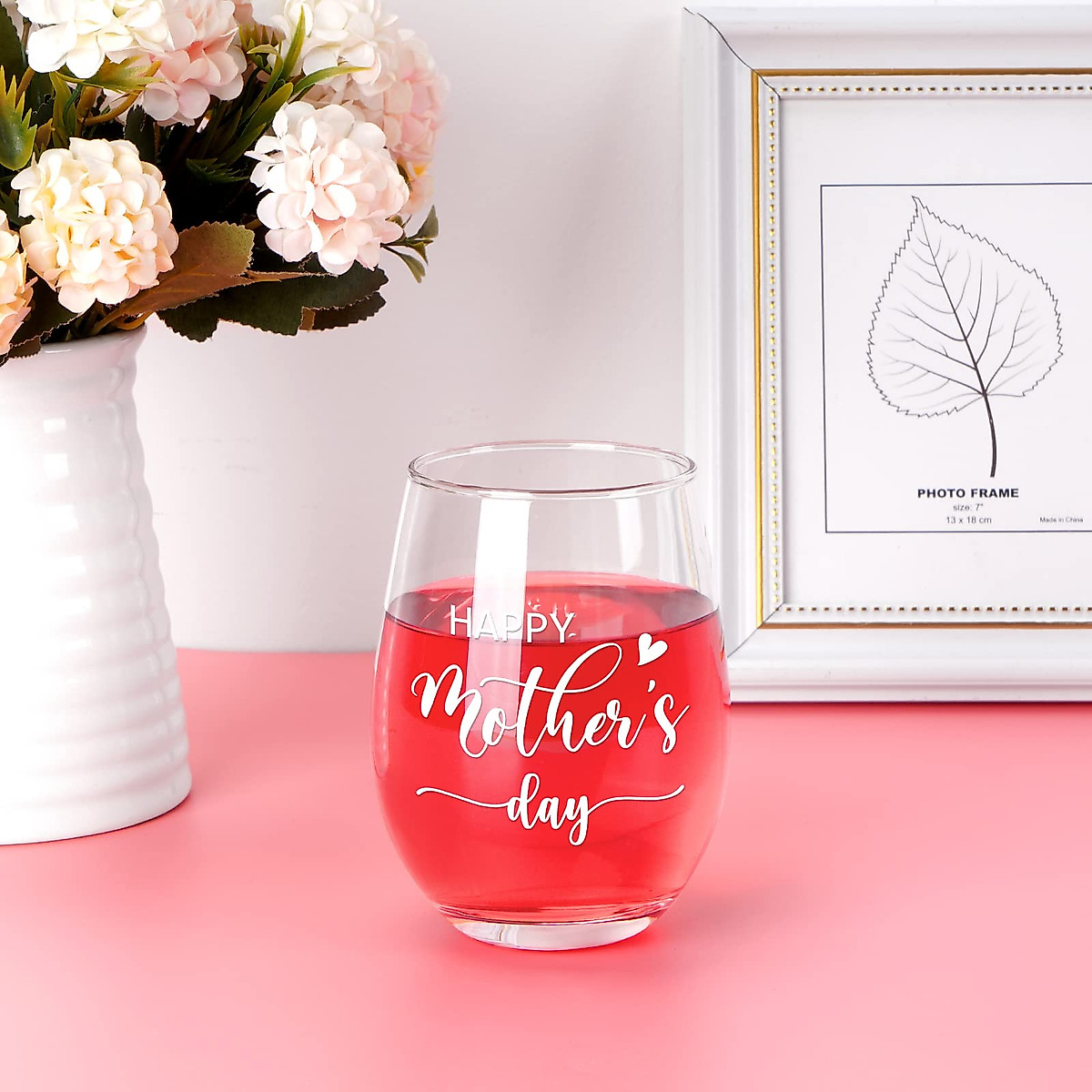 Modwnfy Mothers Day Gifts, Funny Happy Mother’s Day Stemless Wine Glass, Gifts for Mom from Daughter Son Husband, Mothers Day Gifts for Mom Mother Mommy Mother in law Stepmom Grandma, 17 Oz Mom Gifts