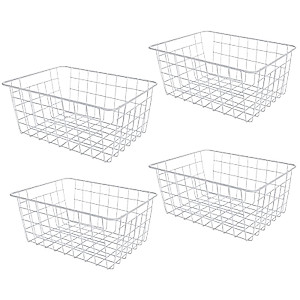 4 Pack Deep Freezer Organizer Bins Stackable Wire Basket for Organizing Metal Wire Storage Baskets for Pantry, Freezer baskets for Chest Freezer, Upright Freezer