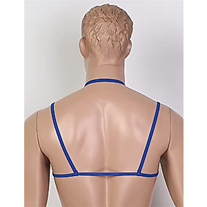 Men's Floral Hollow Out Strappy Bra Sissy Lace See Through Sheer Bralette Adjustable Straps Bikini Lingerie Top (Blue,Large)