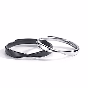 Jeulia Sterling Silver Couple Band for His and Her Simple Mobius Matching Anniversary Wedding Diamond rings Engraving Jewelry Set Valentine Day with Gift Box (Couple rings)