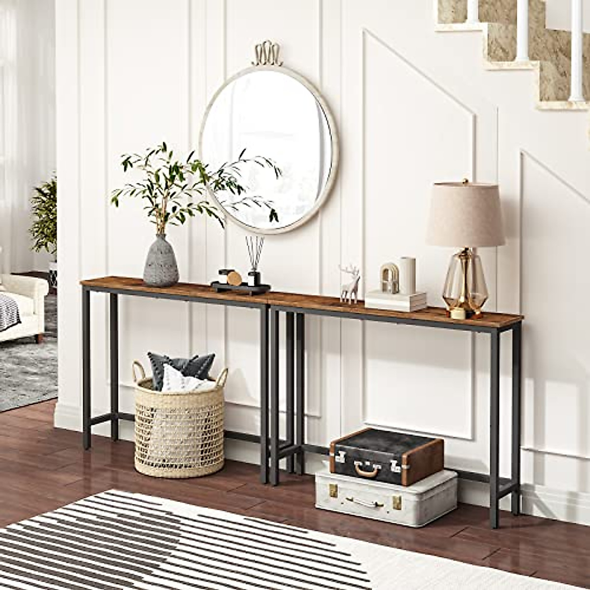 HOOBRO Console Table, Sofa Table with Support Bar, Hallway Entrance Table for Living Room, Entryway, Corridor, Sturdy, Easy Assembly, Wood Look Accent Table, Rustic Brown and Black BF751XG01