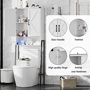 Over Toilet Storage with 2-Door Design Over The Toilet Storage Cabinet with Shelves Bathroom Organizers and Storage with Anti-Tip Device Over Toilet Organizer for Bathroom,Restroom,Laundry White