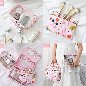 Lychii Hanging Toiletry Bag for Women, Travel Makeup Organizer Cosmetic Case for Bathroom Shower, Large - Floral Printed