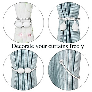 Hangtty 4 Pack Strong Magnetic Curtain Tiebacks Rope Decorative Curtain Tie Backs Magnetic Curtain Holders for Drapes Window Treatment Holdbacks, White