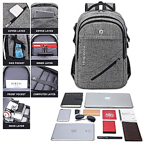 FENGDONG Large Laptop Backpack 17.3 inch Waterproof Travel College Backpack Bookbag,Crossbody Sling Bags for Men & Women Business Backpack Dark Gray