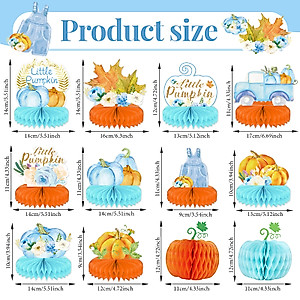 12PCS Little Pumpkin Baby Shower Decorations Fall Pumpkin Honeycomb Centerpieces A Little Pumpkin is On The Way Boy Blue Table Toppers for Gender Reveal Autumn Harvest Thanksgiving Decor Supplies