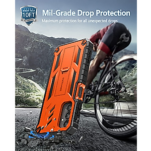 FNTCASE for Samsung Galaxy A14-5G Case: Dual-Layer Protective Textured Shockproof Rugged TPU Cover with Kickstand | Military Grade Drop Protection | Heavy Duty Cell Phone Protector - Orange