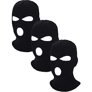 Geyoga 3 Pcs 3 Holes Knitted Full Face Cover Ski Mask Winter Knit Balaclava Outdoor Sports Thermal Ski Cover for Men Women(Black, Medium)