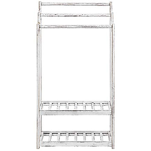 MyGift 3 Tier Farmhouse Whitewashed Solid Wood Bathroom Towel Rack, Freestanding Bath Towel Drying Holder Stand with 2 Slatted Bottom Storage Organizer Shelf