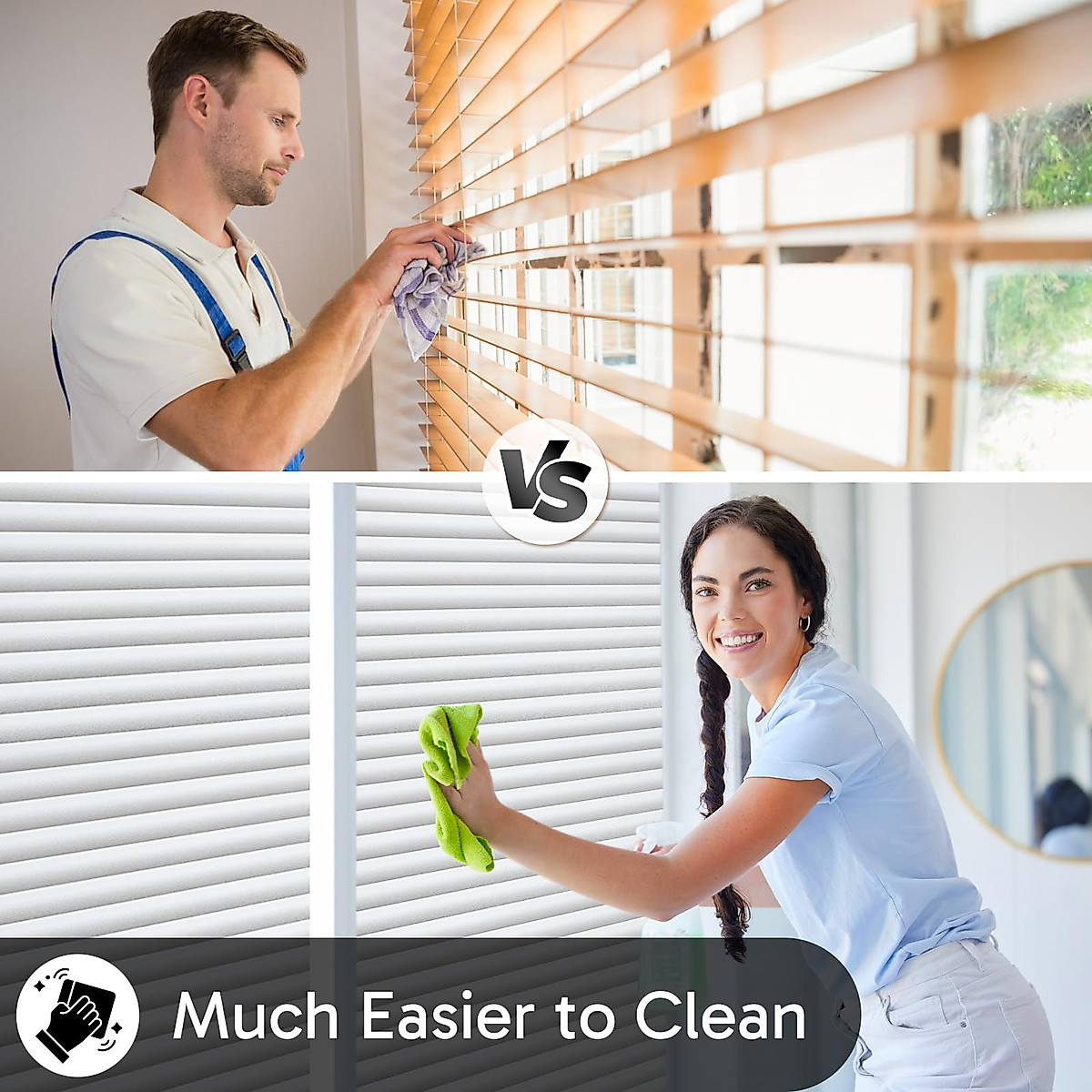 rabbitgoo Window Privacy Film Frosted Glass Film for Bathroom, Non Adhesive Static Cling Removable Window Sticker for Home Office, Anti-UV Opaque Coverings, Blinds Pattern, 17.5 x 78.7 inches