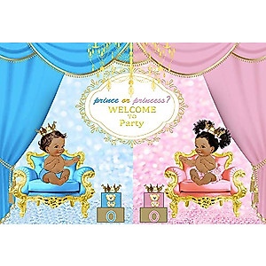7x5ft Prince or Princess Royal Gender Reveal Party Backdrops for Photography Unisex Baby Shower Pink or Blue Curtain Banner Decoration Photo Background W-2026