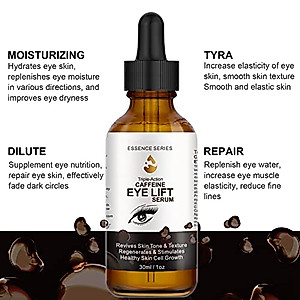 Caffeine Eye Serum - with EGCG, Vitamin C, Hyaluronic Acid, Collagen, Caffeine Eye Lift Serum - Reduces Puffiness, Dark Circles, Under Eye Bags, Wrinkles and Fine Lines Around The Eyes (30ml)