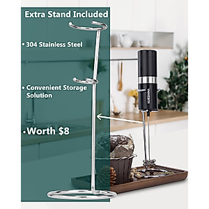 KURSINNA Powerful Milk Frother Handheld Battery Operated, Double Whisk Foam Frother Maker with Stainless Steel Stand, Drink Mixer For Coffee, Lattes, Matcha, Cappuccino (13000RPM Battery Operated)