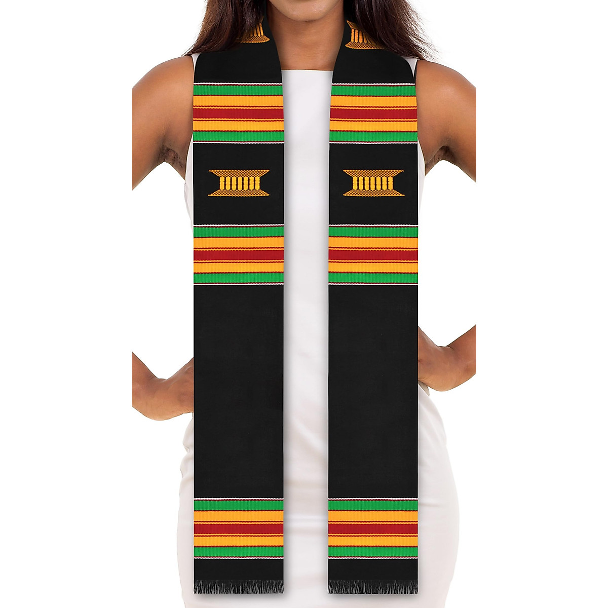 Ready to Customize Black Authentic Handwoven Kente Cloth Graduation Stole (DIY Black)