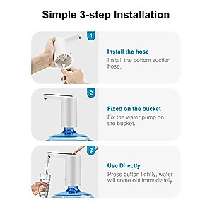 Electric Water Bottle Pump, Maypott Water Jug Pump for 3-5 Gallon Bottle Build-in TDS Water Quality Tester USB Charging Low Noise Portable Drinking Water Dispenser for Camping Outdoor (White)