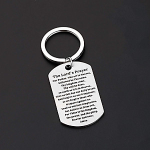 Gzrlyf The Lord's Prayer Keychain Our Father who Art in Heaven Matthew 6:9-13 Religious Gifts (Dog Tag Keychain)