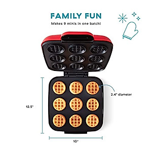 Delish By Dash Waffle Bite Maker, Makes 9 x 2.4” Waffle Bites with Delish Recipes for Breakfast, Snacks, Dessert, and More - Red