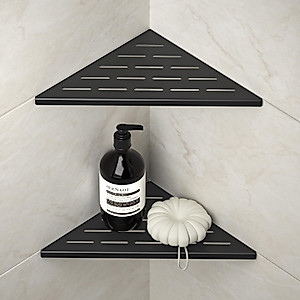 Bernkot Corner Shower Shelf 10" Matte Black 304 Stainless Steel Slot Design Recessed Corner Shelves Bathroom Shower Shelf for Tiled Wall, No Drilling, 2 Pack