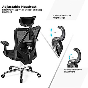Giantex Ergonomic Office Chair, Mesh Office Chair with Adjustable Headrest, Tilt-Down Backrest Mesh Adjustable High Back Office Chair, Breathable Computer Desk Chair, Mesh Back Office Chair