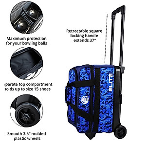 ELITE Basic Bowling Bag Double (2) Ball Roller with Rolling Wheels (Navy Camo)