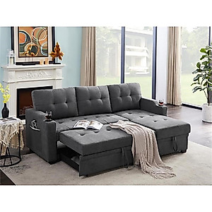 BOWERY HILL Dark Grey Woven Fabric Sleeper Sectional with USB Port