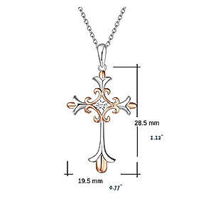 FANCIME Two-Tone 14K White Rose Gold Plated Sterling Silver Embossed Infinity Cross Crucifix Pendant Necklace with Round CZ for Women,16+2"