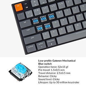Keychron K1, Tenkeyless Layout 87 Keys Ultra-Slim Bluetooth Wireless/USB Wired Mechanical Gaming Keyboard with Low-Profile Gateron Blue Switch White LED Backlit Compatible with Mac Windows-Version 5