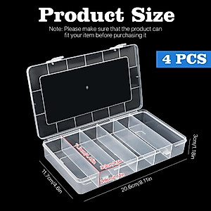 Lainballow 4 pcs 6 Grids Tackle Box Organizer, Clear Plastic Fishing Tackle Storage Box, Visible Bead Storage Containers, Utility Organizer Container Case for Crafts Beads Earrings Screws Nail Pins