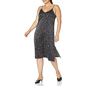The Drop Women's Ana Silky V-Neck Midi Slip Dress, Black/White Polka Dot, L