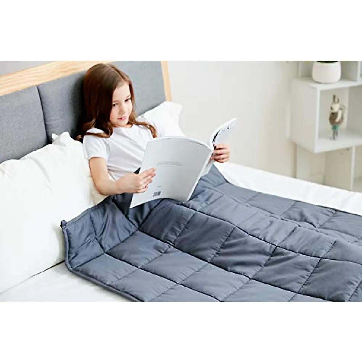 Yzooiyl Weighted Blanket Kids and Adults (for 80 to 125 lb Adult or Child) 41”x60” 10lbs Heavy Blanket with Glass Beads Breathable 100% Cotton（Dark Grey）