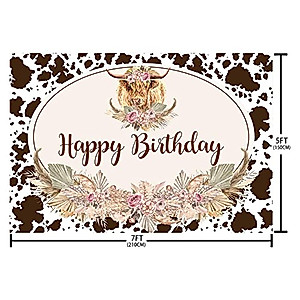 AIBIIN 7x5ft Highland Cows Birthday Backdrop for Boys Girls Cattle Birthday Photography Background Boho Floral Highland Farm Cow Party Decorations Banner Photo Studio Props