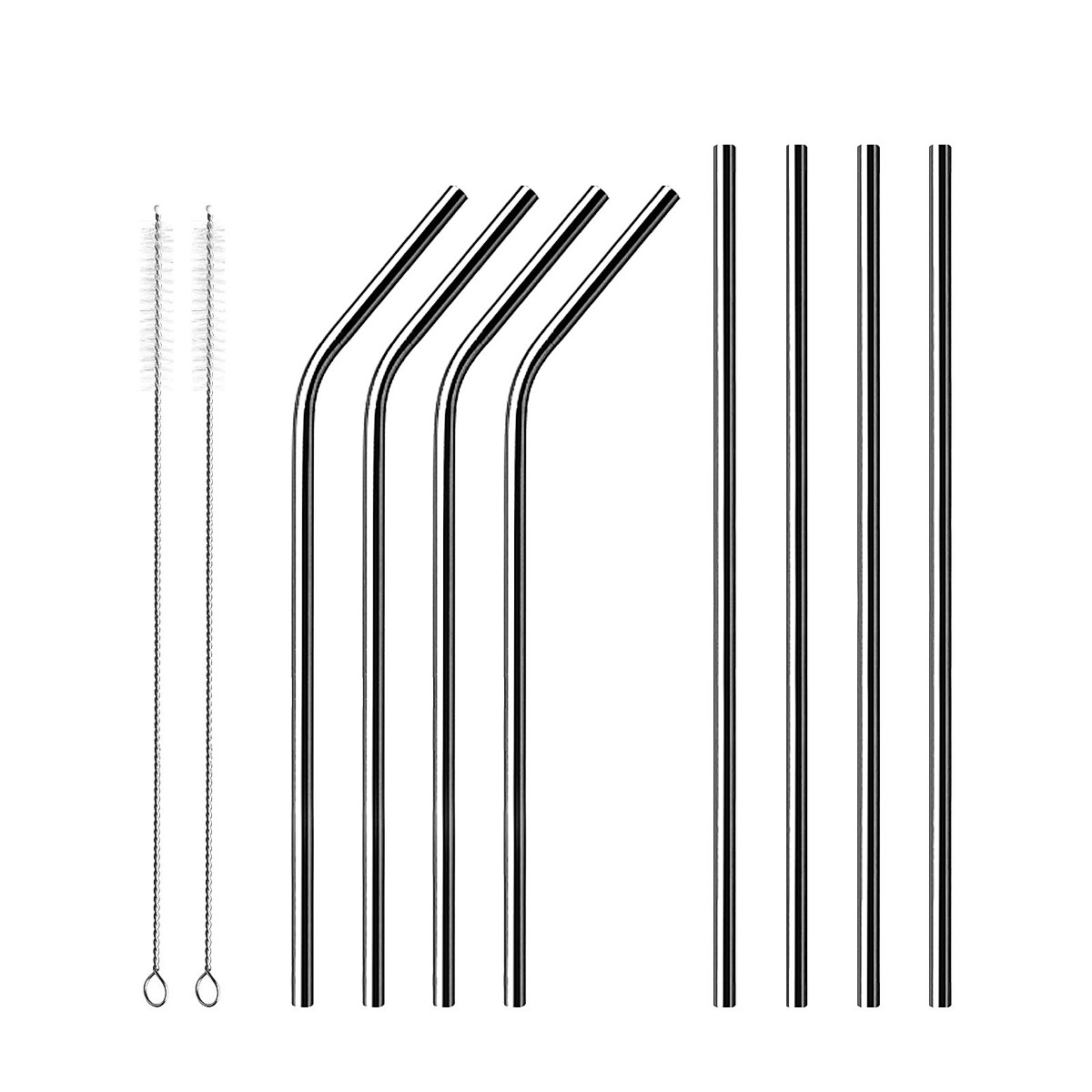 MEWAY 8Pack Reusable Stainless Steel Metal Straws with Case - Long Drinking Straws for 20 oz Dishwasher Safe - 2 Cleaning Brushes Included