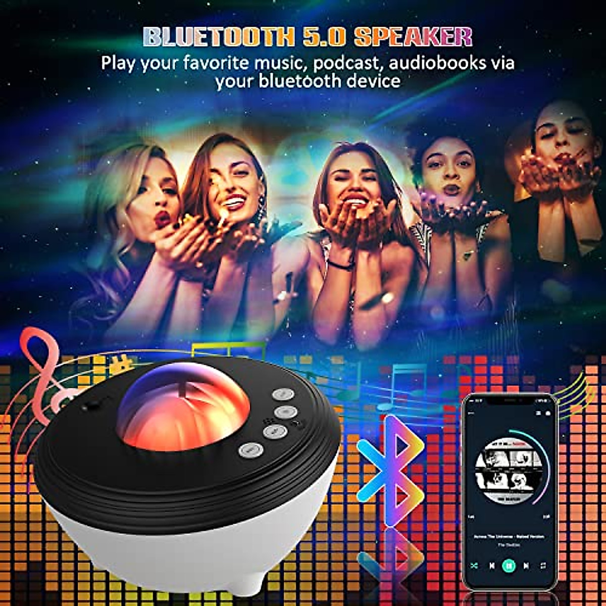 Galaxy Projector for Bedroom,Northern Lights Aurora Projector,Music Speaker Star Light Projector,8 White Noise Night Light Projector Works with Phone App for Kids Adults Room Decor Ceiling Party