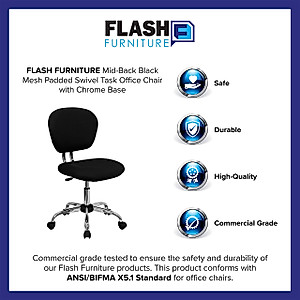 Flash Furniture Mid-Back Black Mesh Padded Swivel Task Office Chair with Chrome Base