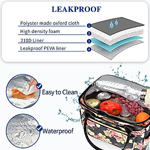 LOKASS Lunch Box - Lunch Bag Women Insulated Lunch Box for Women Teacher Nurse Tote Bag for Work Picnic or Travel Removable Shoulder Strap Side Pocket - Peony