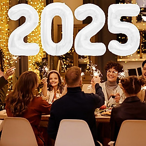 2025 Balloons White Number Balloons 2025 40 Inch 2025 Numbers for New Year Party Large 2025 Foil Mylar Balloon for 2025 New Year Eve Party Supplies Festival Birthday Anniversary Graduation Decorations