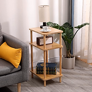 Kosmeey 1 Set Side Table, Wooden 3-Tier Narrow End Tables, Burlywood Nightstand Sofa Side Table Used for Small Spaces, Living Room, Bedroom (Burlywood)