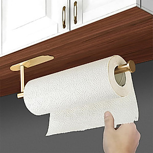 Fliverly Self Adhesive Paper Towel Holder Under Cabinet Mount, Wall Mounted Paper Towel Roll Holder for Kitchen, Bathroom, Wall,BBQ Grill, Gold