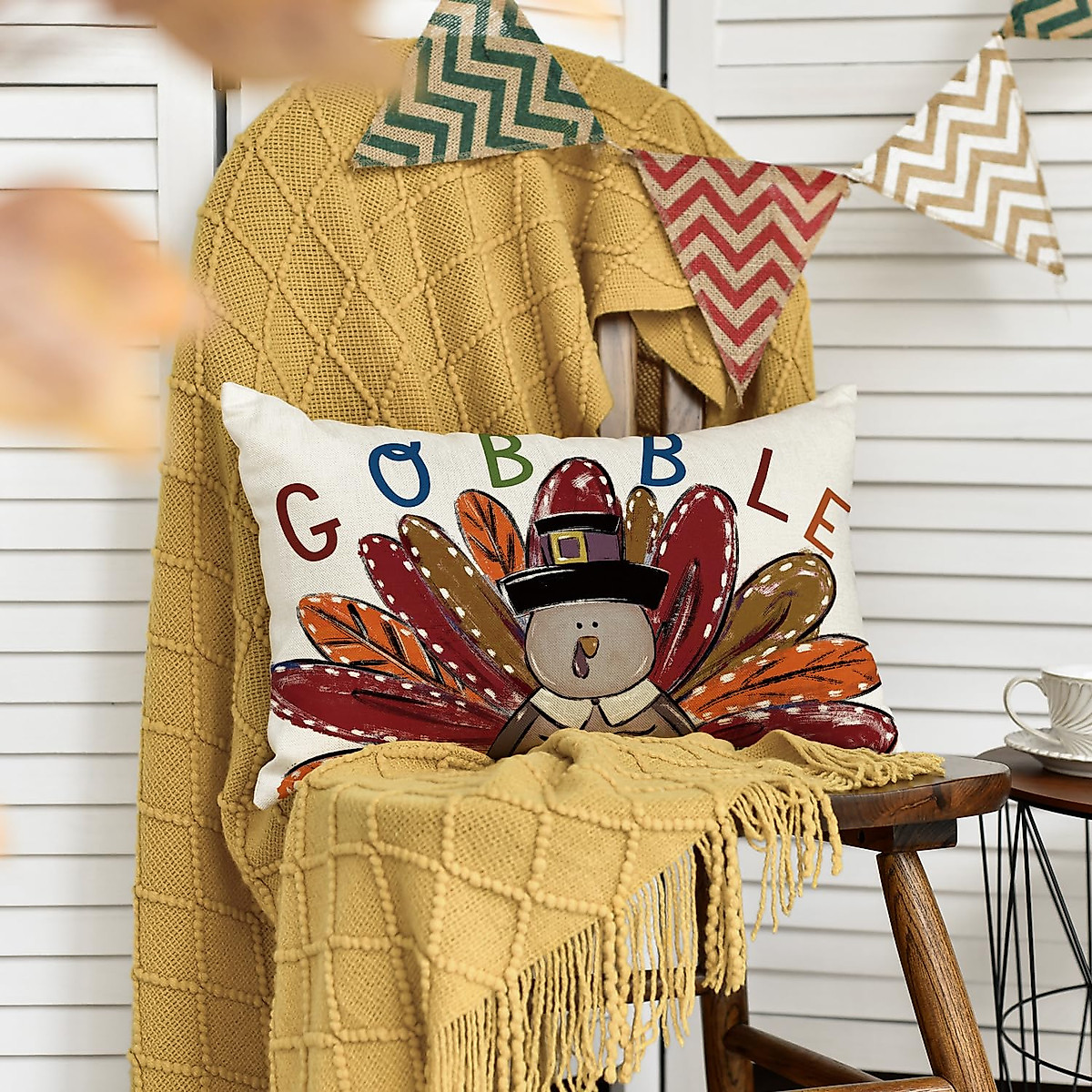 AVOIN colorlife Gobble Turkey Thanksgiving Throw Pillow Cover, 12 x 20 Inch Thanksgiving Cushion Case for Sofa Couch